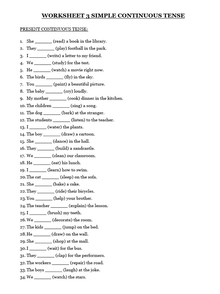 Worksheet 3 Simple Continuous Tense - 250521 - 012740 | PDF