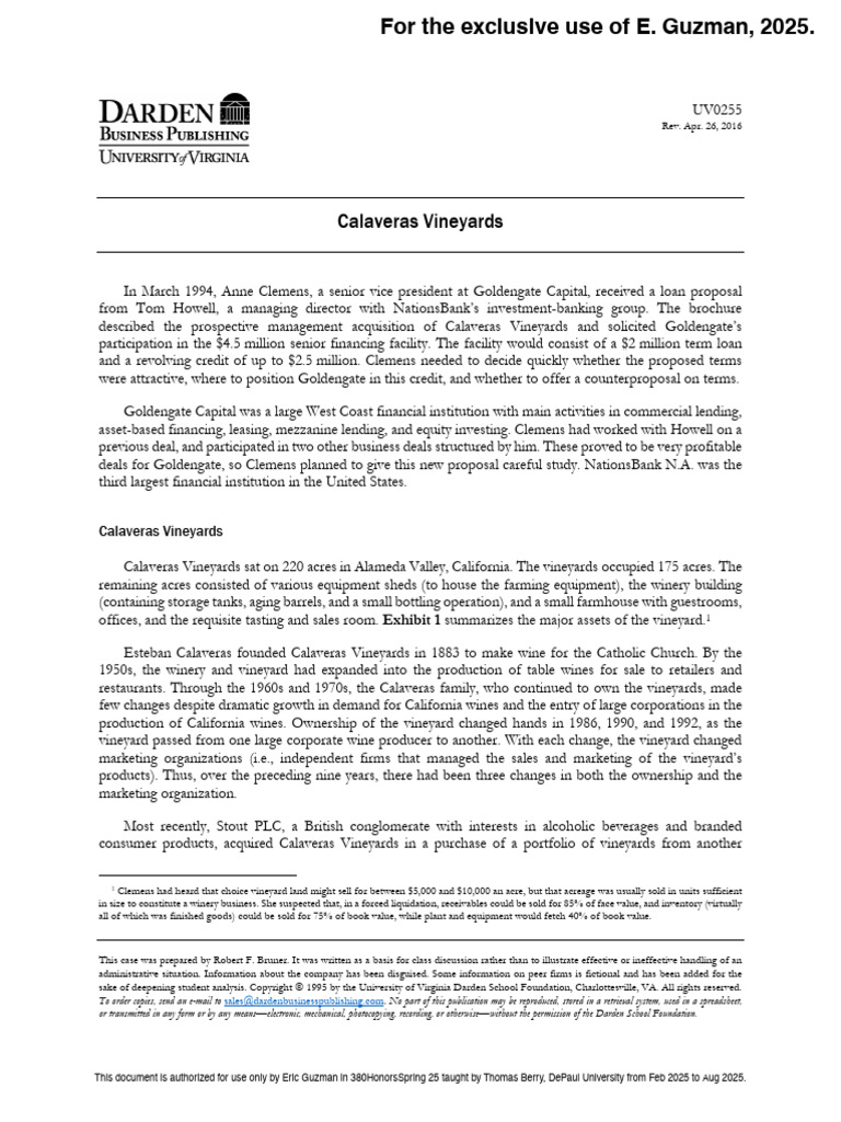 Case5 CalaverasVineyards | PDF | Wine | Equity (Finance)