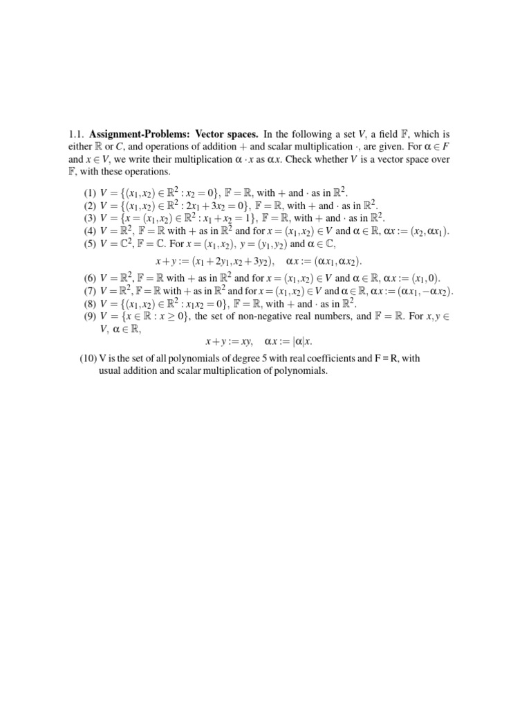 Assignment (Vector Space, Subspace, Linear Dependence) | PDF | Vector Space | Linear Subspace