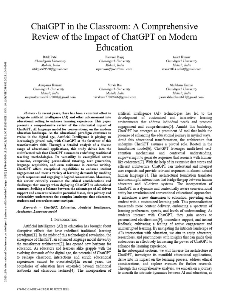 ChatGPT in The Classroom A Comprehensive Review of The Impact of ...