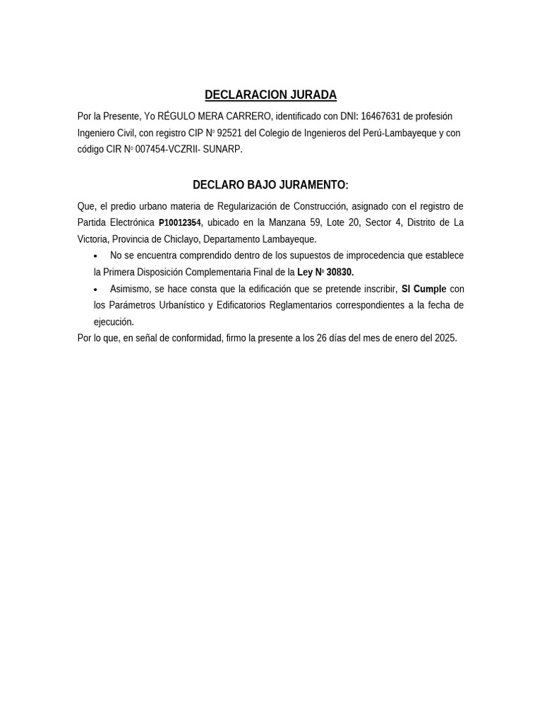 Declaracion Jurada | PDF