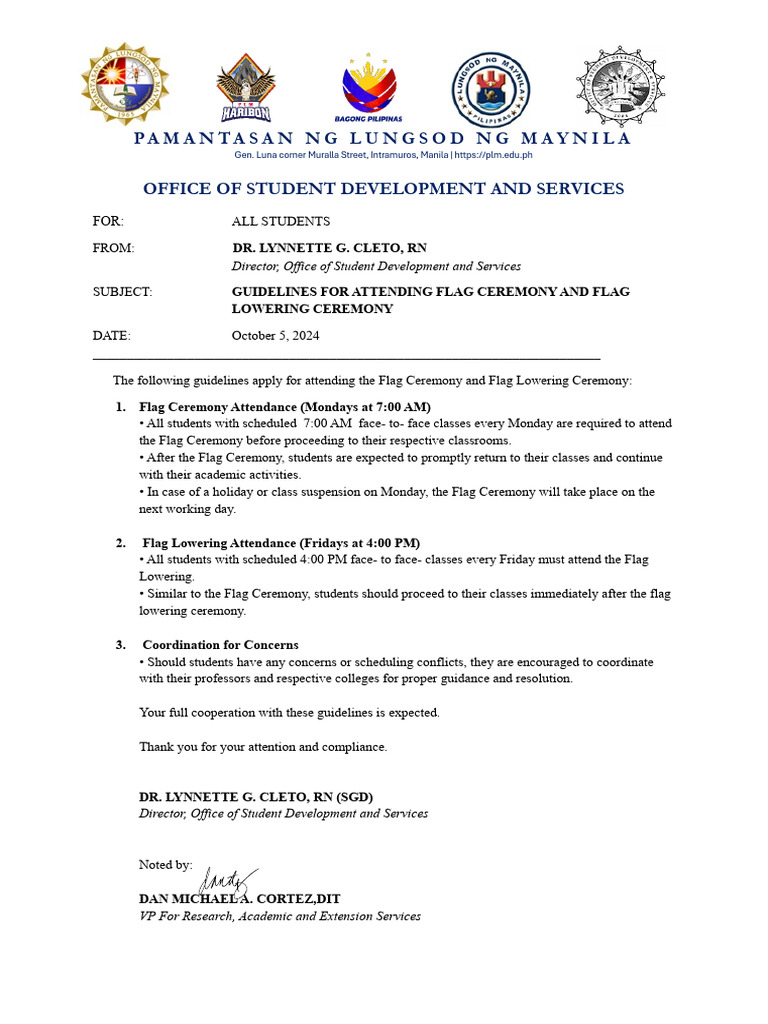 Memorandum For Flag Ceremony | PDF