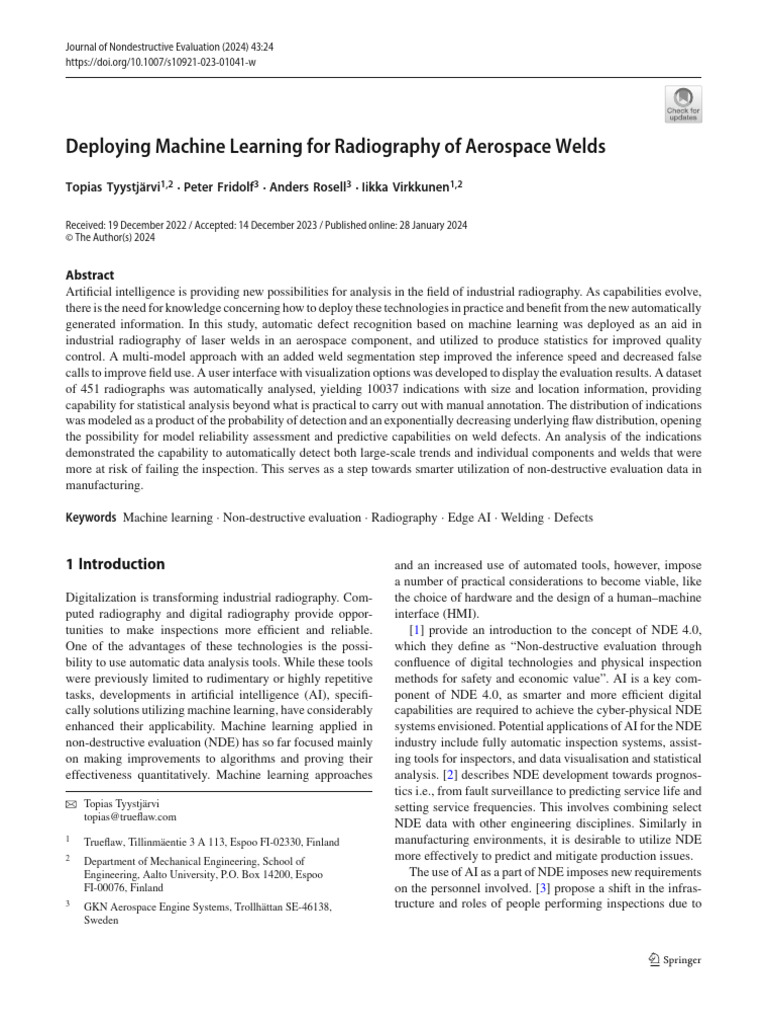 Tyystj-Rvi Et Al-2024-Journal of Nondestructive Evaluation | PDF | Machine Learning ...