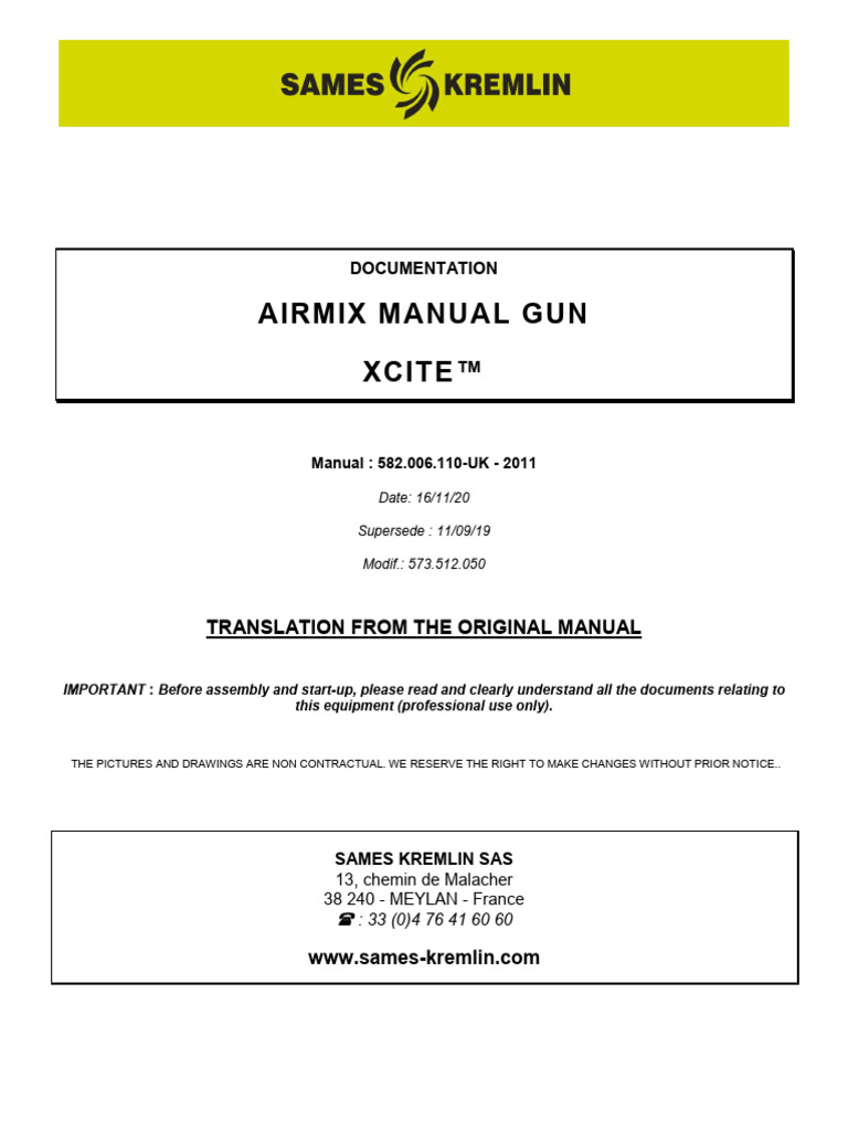 Xcite Airmix Instruction Manual Sames Kremlin 582006110 Uk | PDF