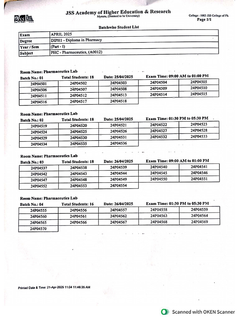 Final Exam Batch List | PDF