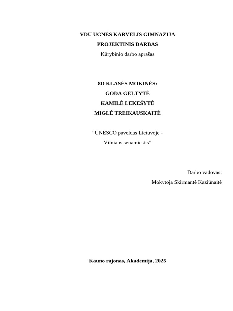 Vdu Ugnės Karvelis Gimnacija | PDF