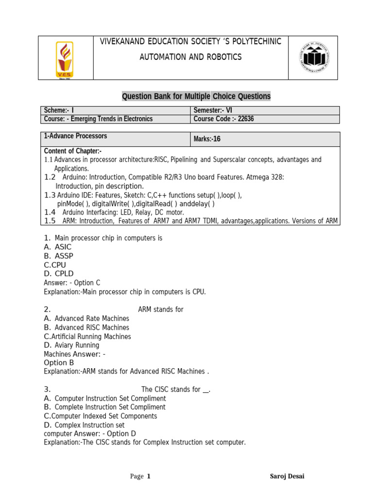 ETE Mcqs | PDF | Arduino | Random Access Memory