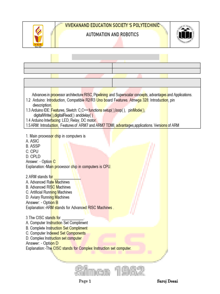 ETE 22636 MCQS Modifidied | PDF | Arduino | Central Processing Unit