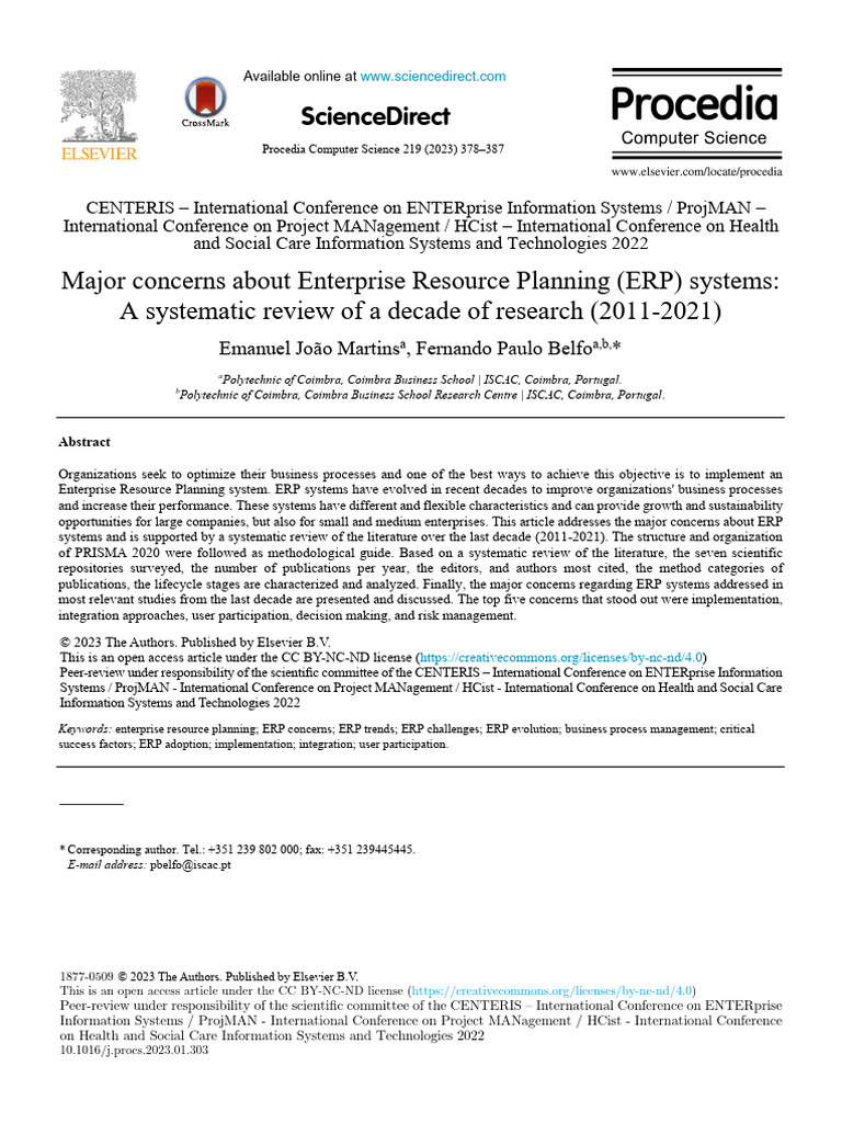 Major ERP Concerns: A Decade Review | PDF | Enterprise Resource ...