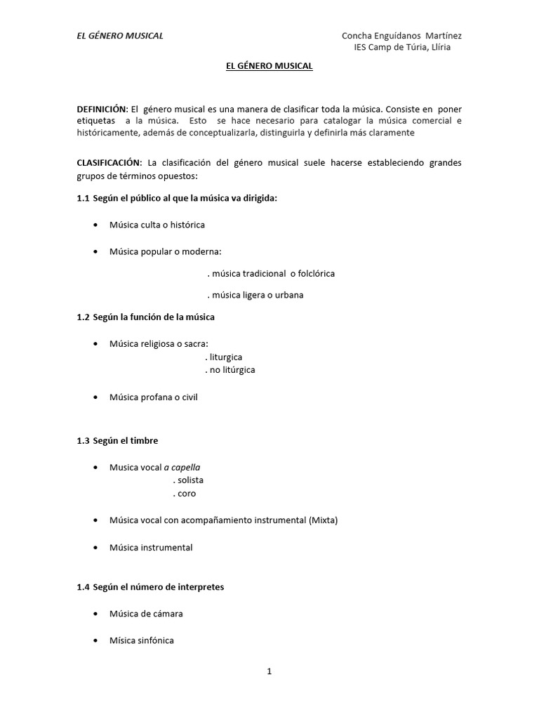 Clasificación del Género Musical | PDF | Musicología | Las artes escénicas