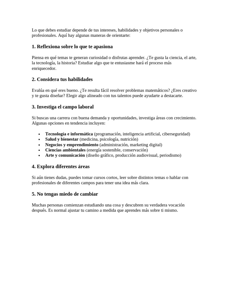 Lo Que Debes Estudiar Depende de Tus Intereses | PDF