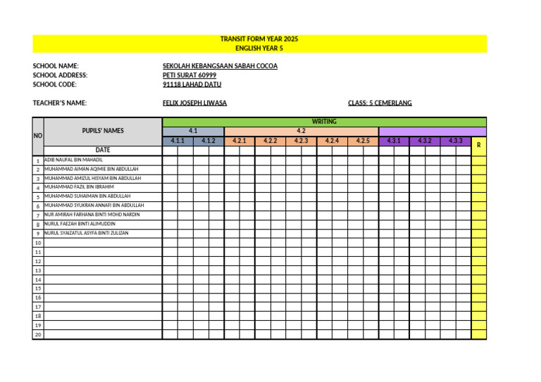 TRANSIT FORM B1 YEAR 5 (WRITING) | PDF