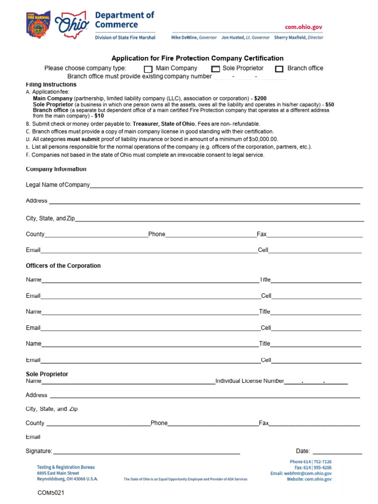 Fire Protection Company Certification Form | PDF | Limited Liability ...