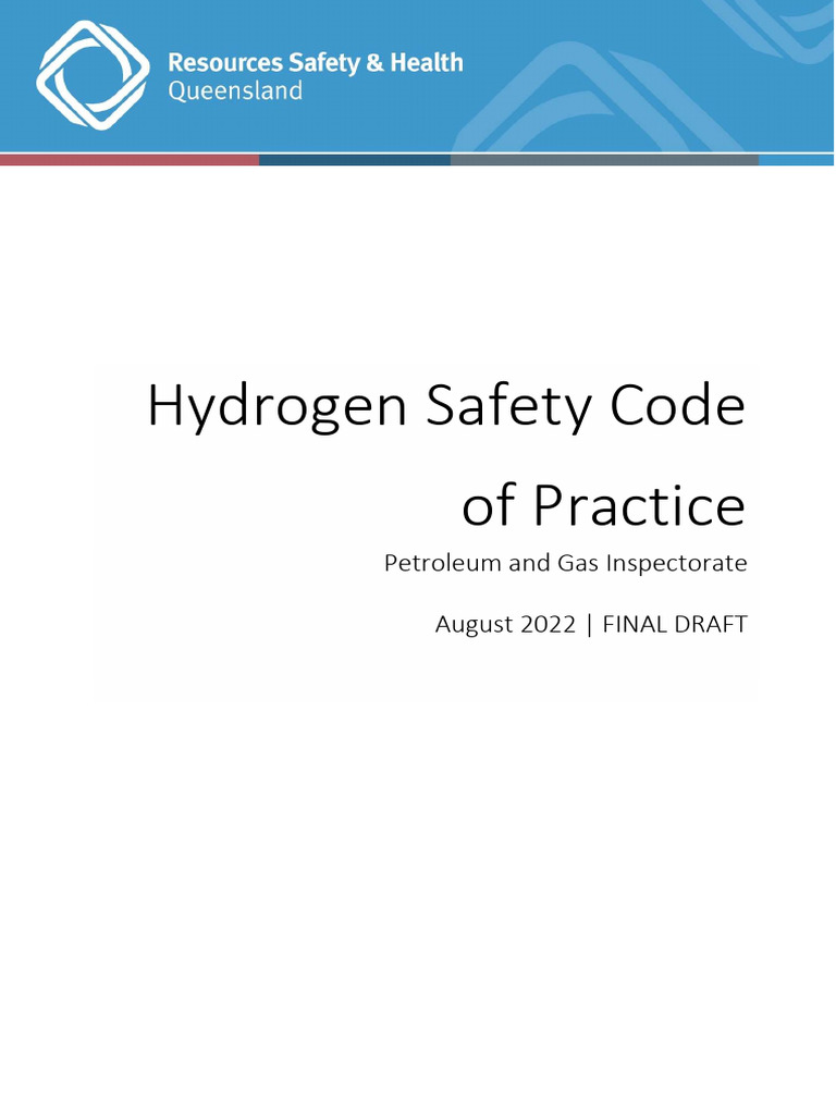 2208 FINAL DRAFT Hydrogen Safety Code of Practice August 2022 | PDF | Fuels | Fuel Cell