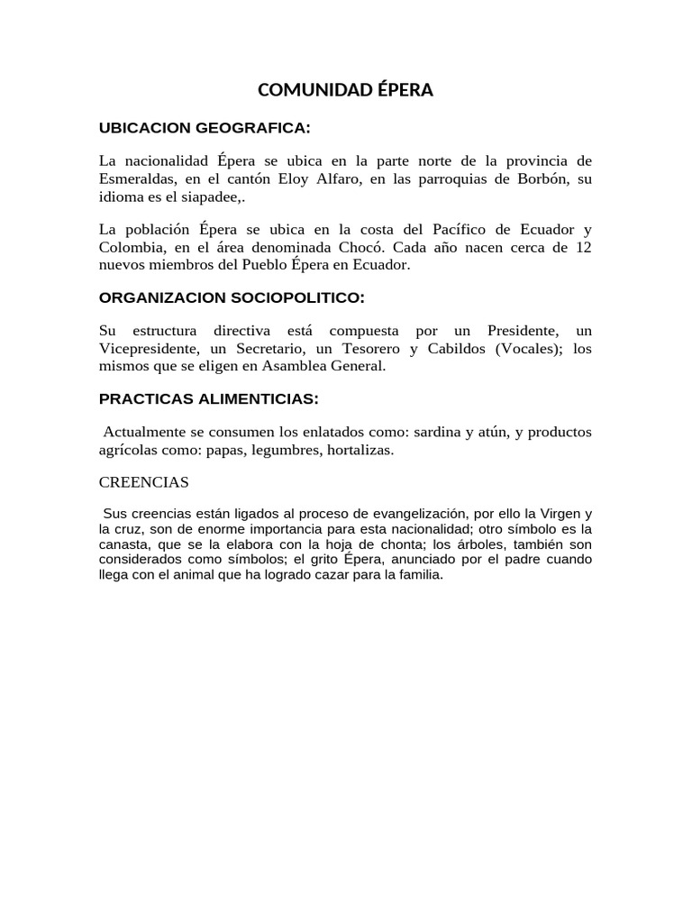 Comunidad Épera | PDF
