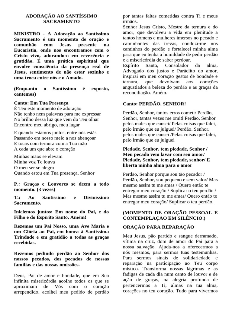 Adoração Ao Santíssimo Sacramento | PDF | Eucaristia | Oração