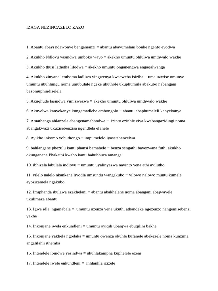 IZAGA NE Nezisho Kanye neZINCAZELO ZAZO | PDF