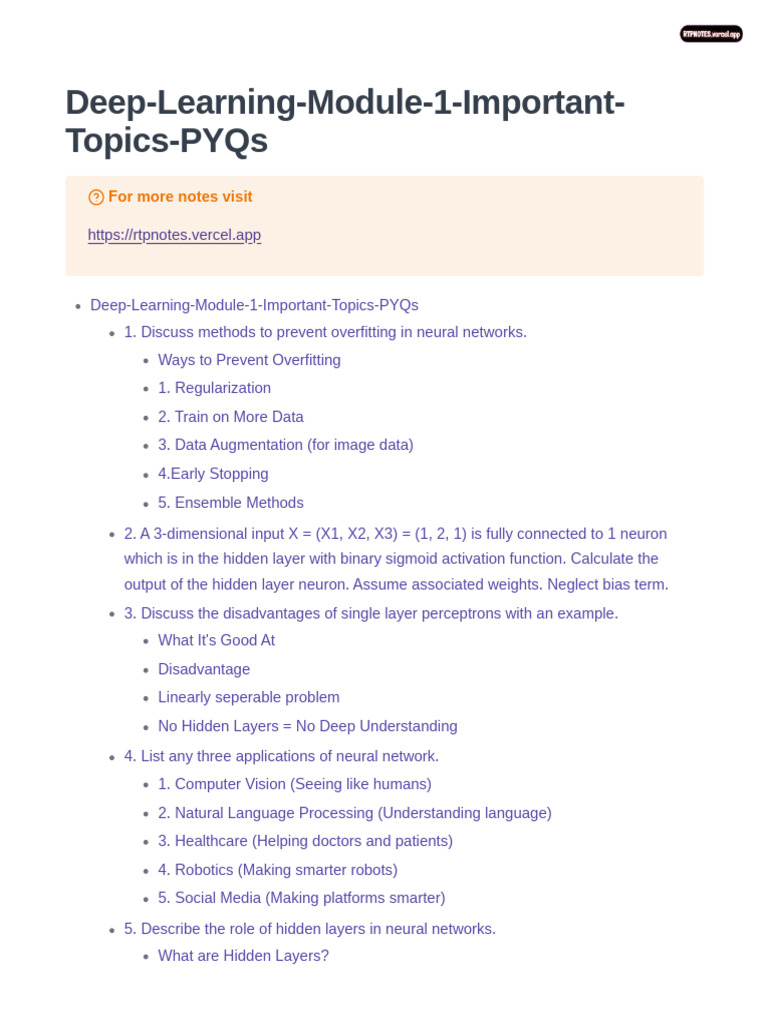 Deep Learning Module 1 Important Topics PYQs | PDF | Applied Mathematics | Statistical ...
