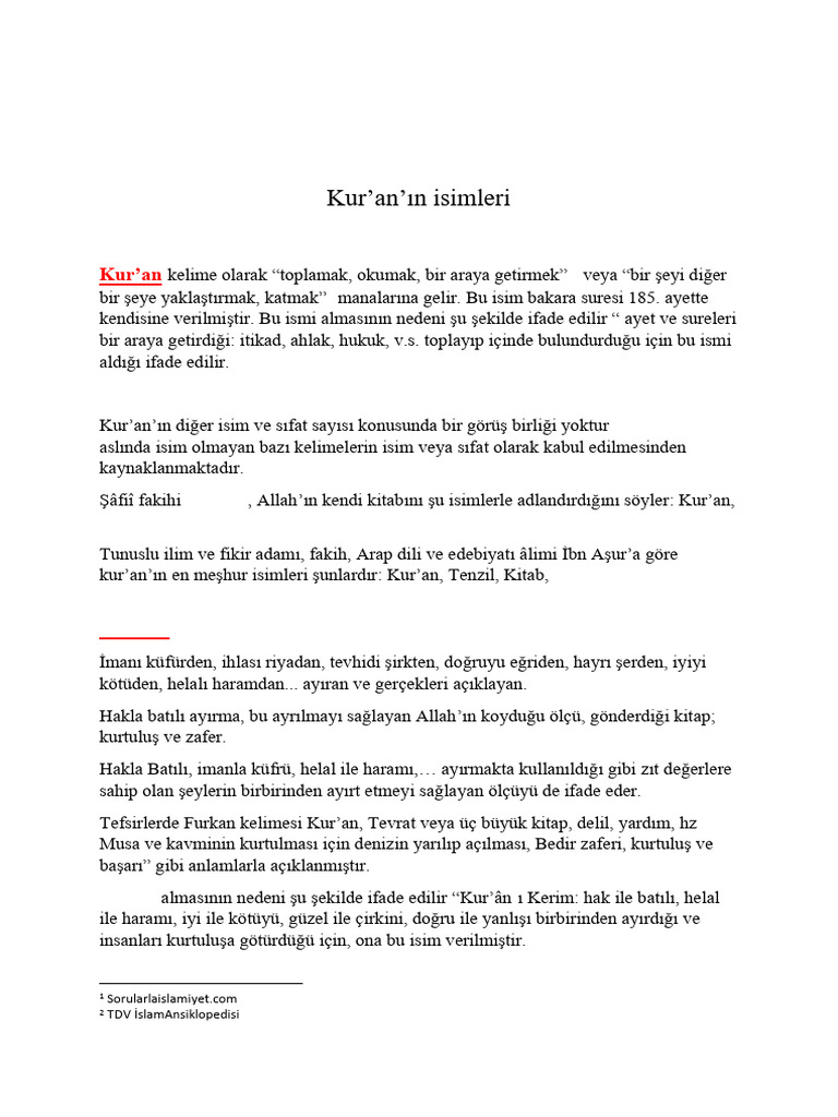 Kuran'in Isimleri | PDF
