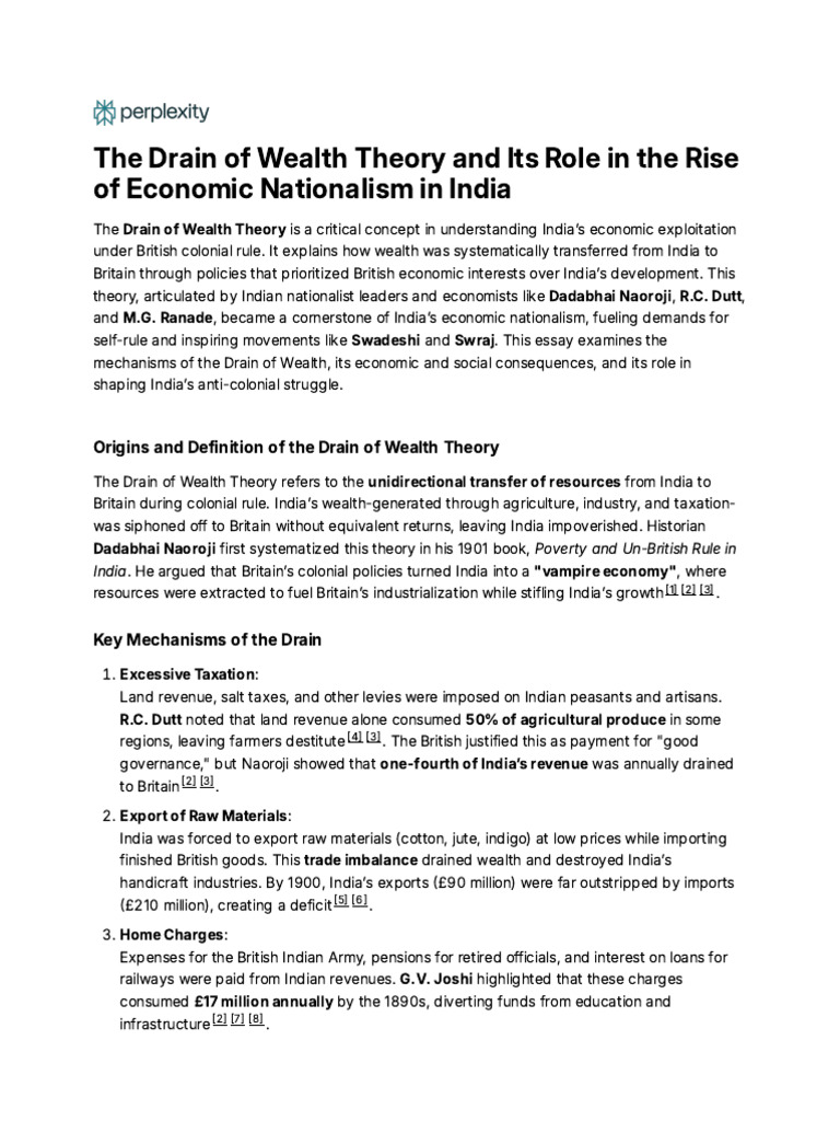 Drain of Wealth Theory and Economic Nationalism | PDF | British Raj | Taxes