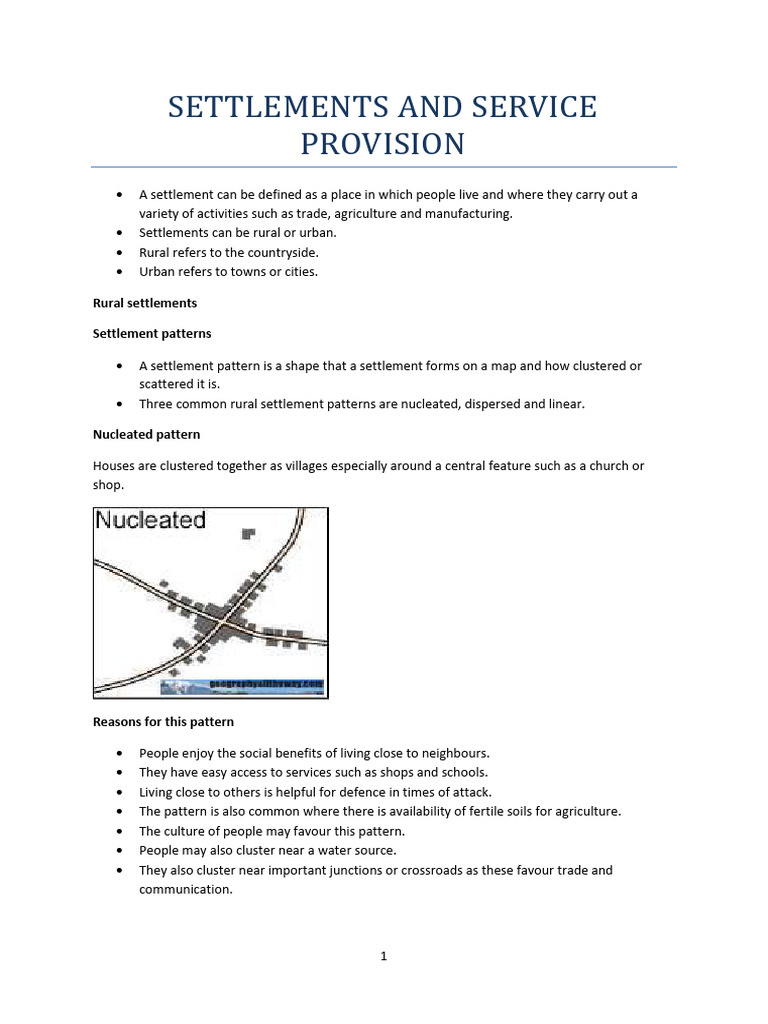 Settlements and Service Provision: Rural Settlements Settlement Patterns | PDF | Agriculture | Soil