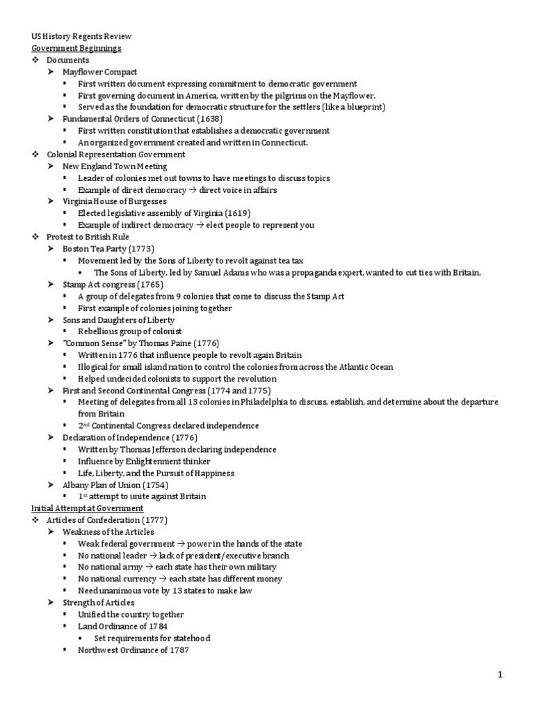 US History Regents Exam Review Guide | PDF | United States Constitution ...