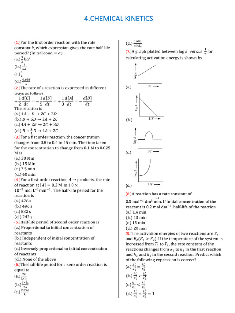 4 Chemical Kinetics - Questions | PDF
