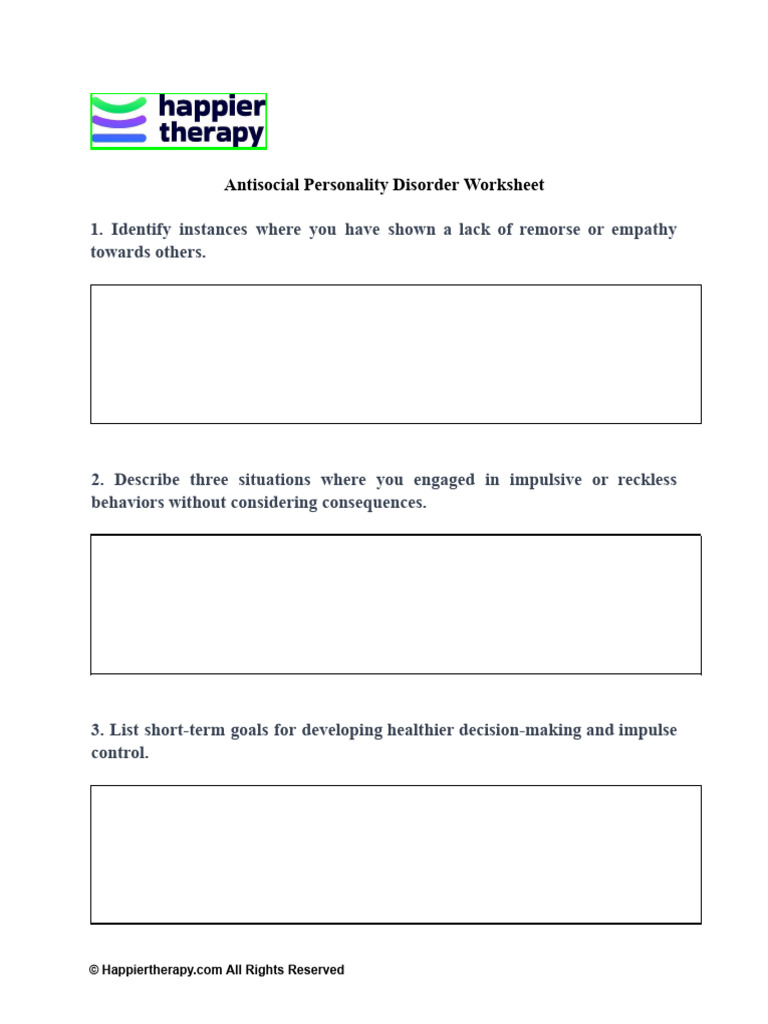 Antisocial Personality Disorder Worksheet | PDF