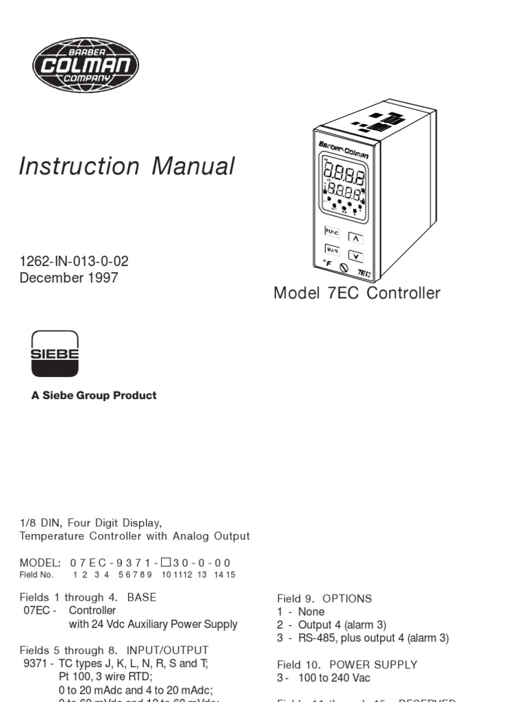 Barber Colman 7EC | PDF | Parameter (Computer Programming) | Relay