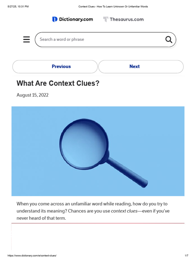 Context Clues - How To Learn Unknown or Unfamiliar Words | PDF | Semantics | Word