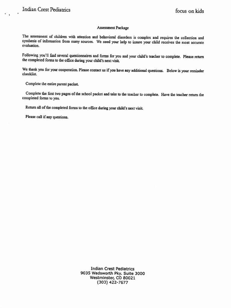 Adhd Parent Assessment Packet | PDF