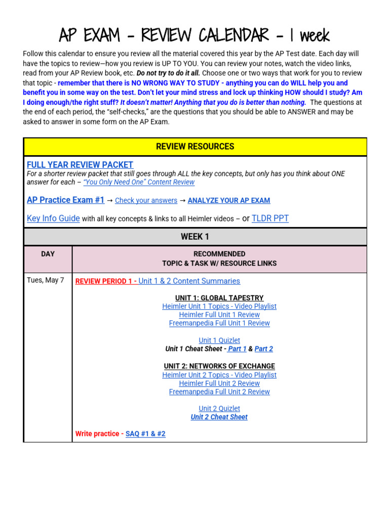 AP World Exam - 1 Week Review | PDF | Tests