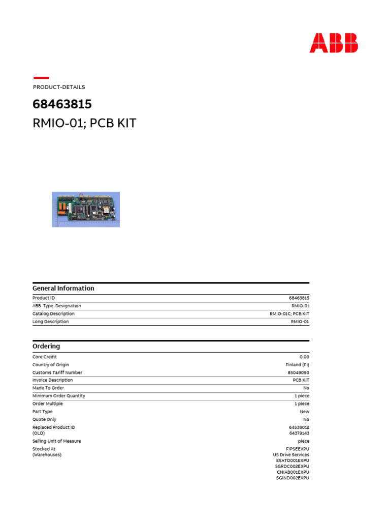 ABB CONTROL CARD RMIO-01 - Datasheet | PDF