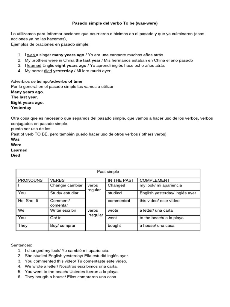Pasado Simple del Verbo To Be: Guía Completa | PDF | Lingüística ...