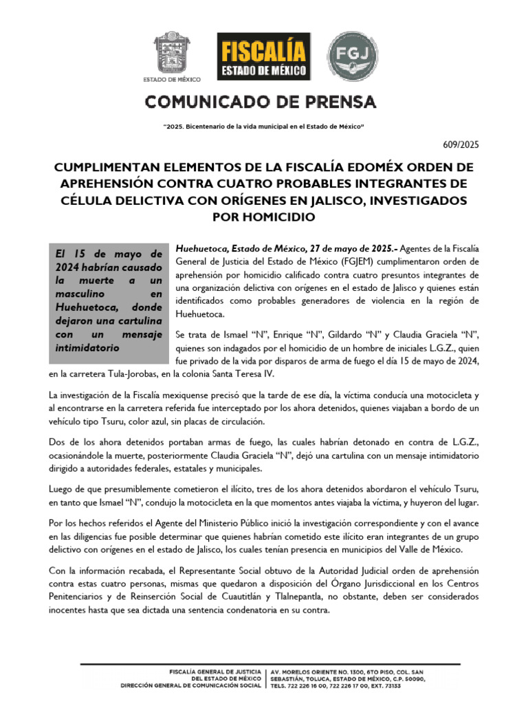 Comunicado 609 | PDF | Crímenes | Crimen y violencia