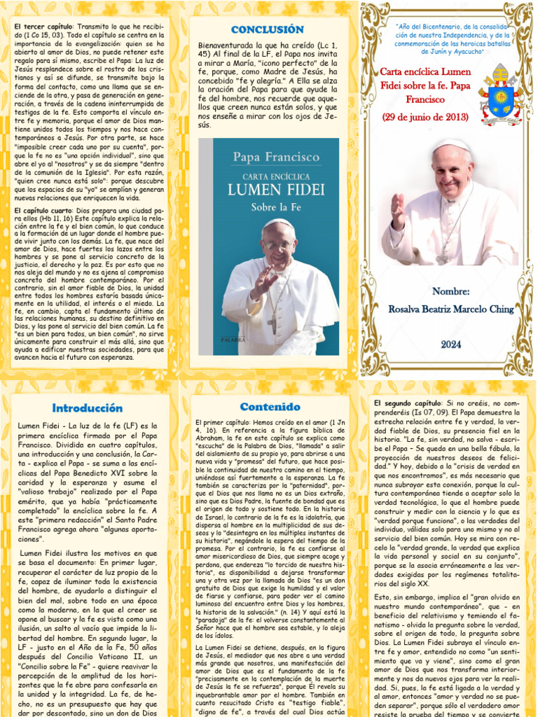 Carta Encíclica Lumen Fidei Sobre La Fe. Papa Francisco | PDF