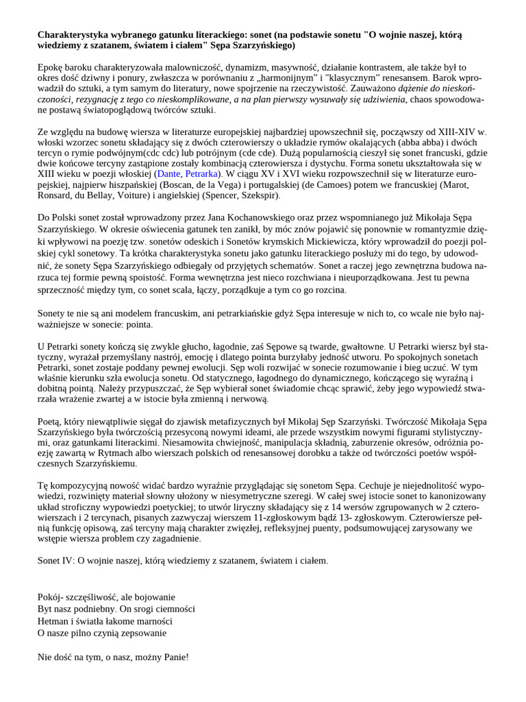 Sonet IV Sępa Szarzyńskiego | PDF