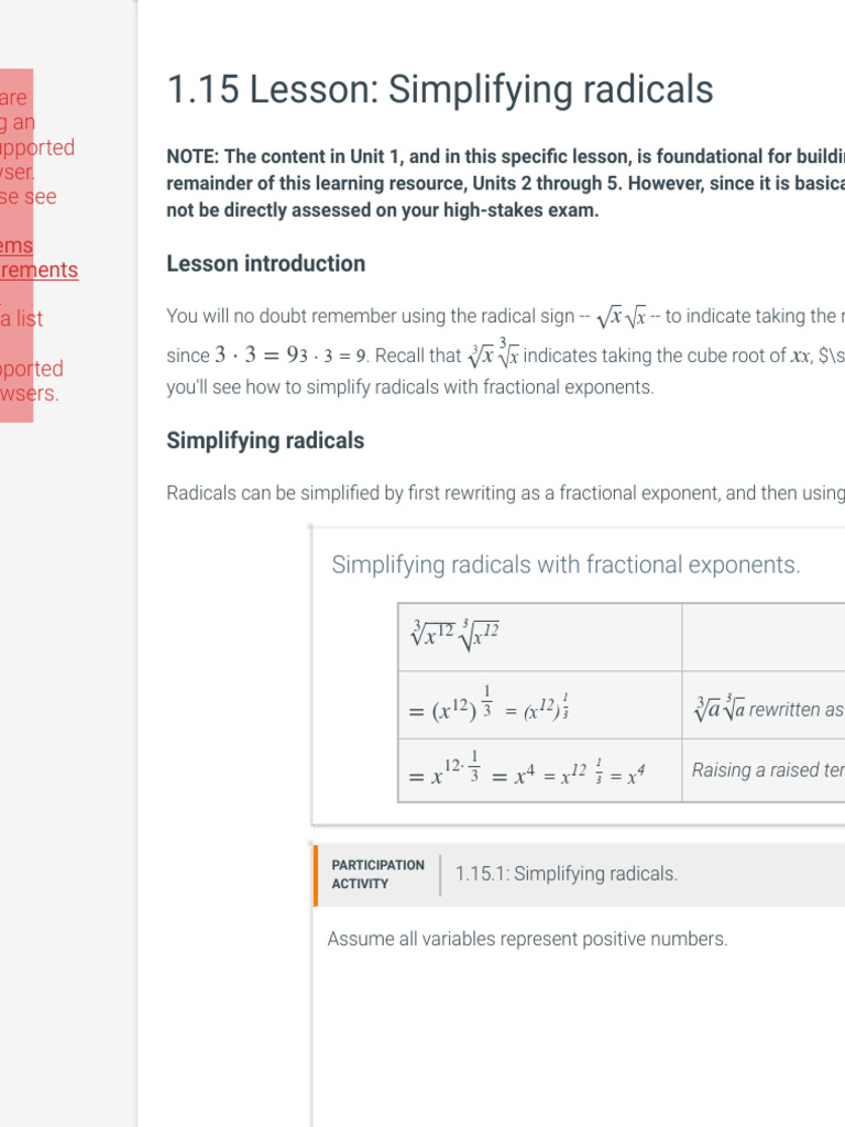 1.15. Lesson: Simplifying Radicals | PDF | Square Root | Mathematical ...