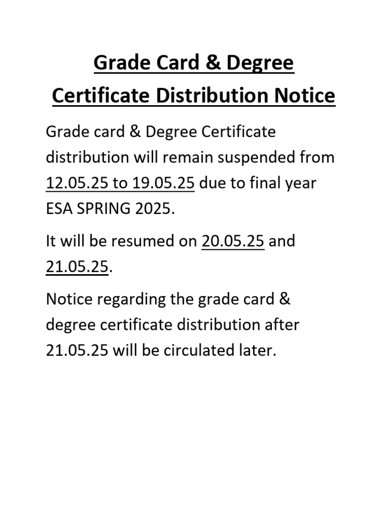 Grade Card & Degree Distribution Notice-Spring 2025 | PDF