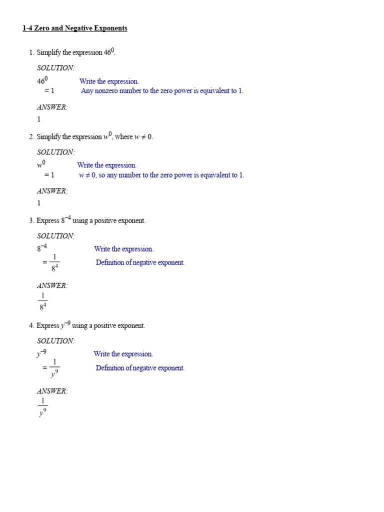 1 4 Zero and Negative Exponents | PDF | Numbers | Algebra