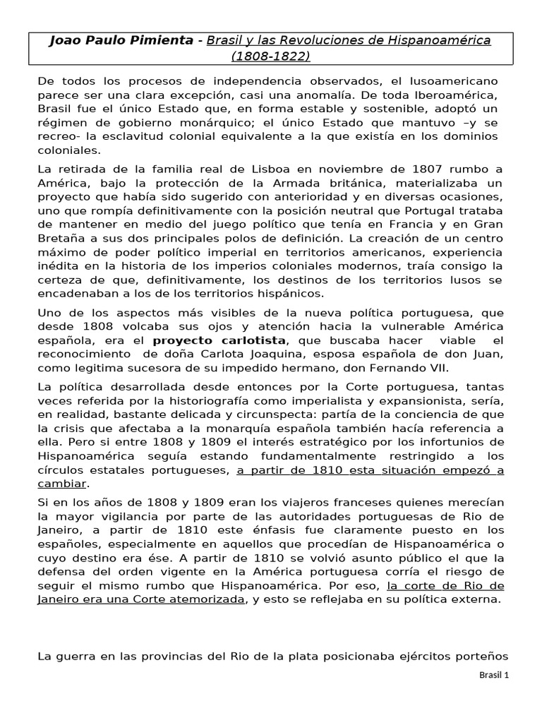 Causas y Hechos de la Independencia de Brasil | PDF | Brasil | Portugal