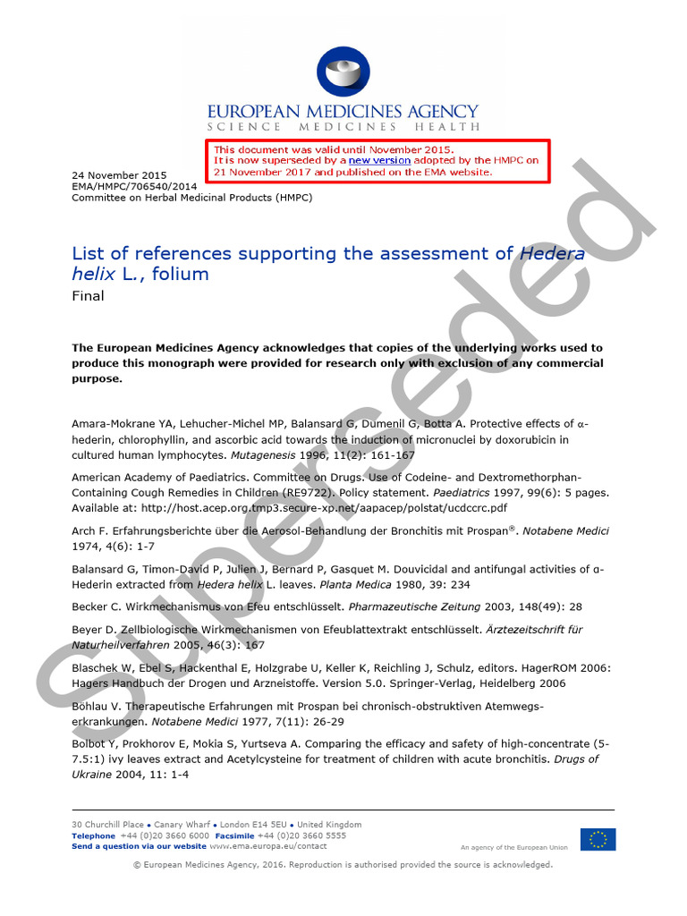 Superseded List References Supporting Assessment Hedera Helix L Folium Revision 1 en | PDF | Allergy