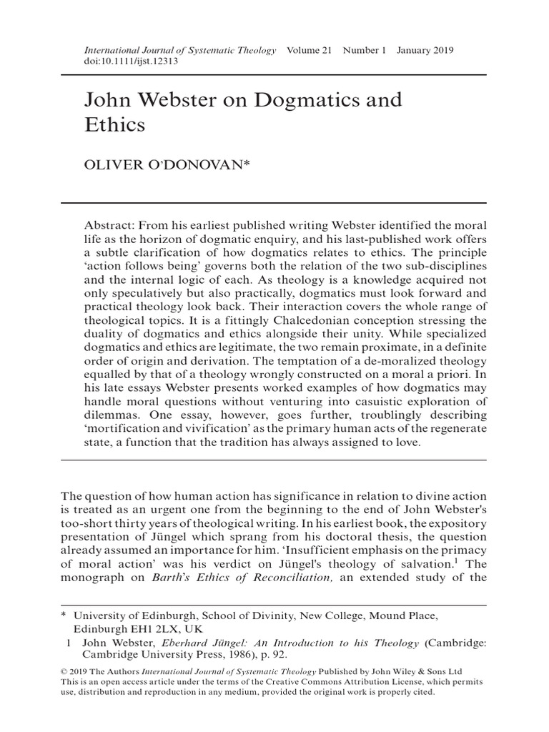 Webster on Dogmatics and Ethics Insights | PDF | Theology | Karl Barth