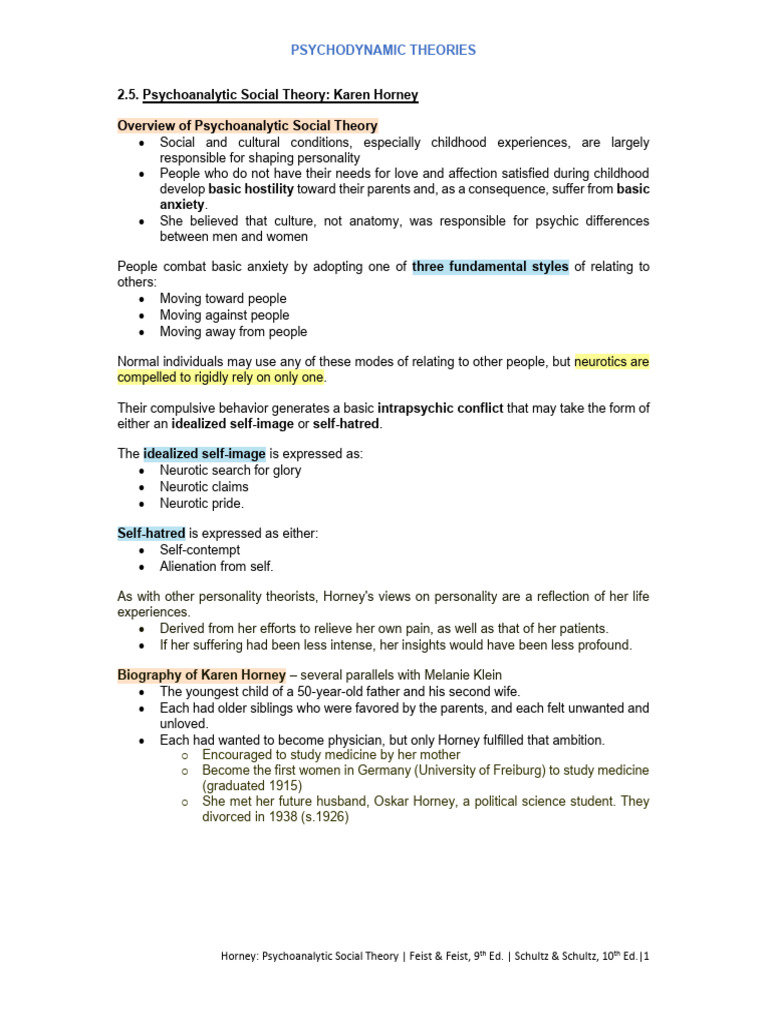 Karen Horney's Psychoanalytic Social Theory | PDF | Psychoanalysis ...