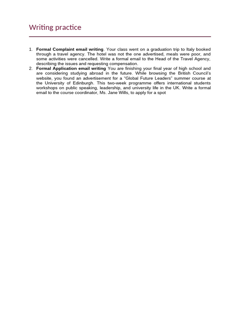 B1 Writing Exercises: Emails | PDF