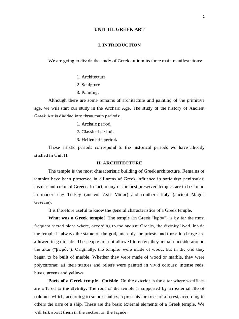 UNIT III. Ancient Greek Art | PDF | Column | Sculpture