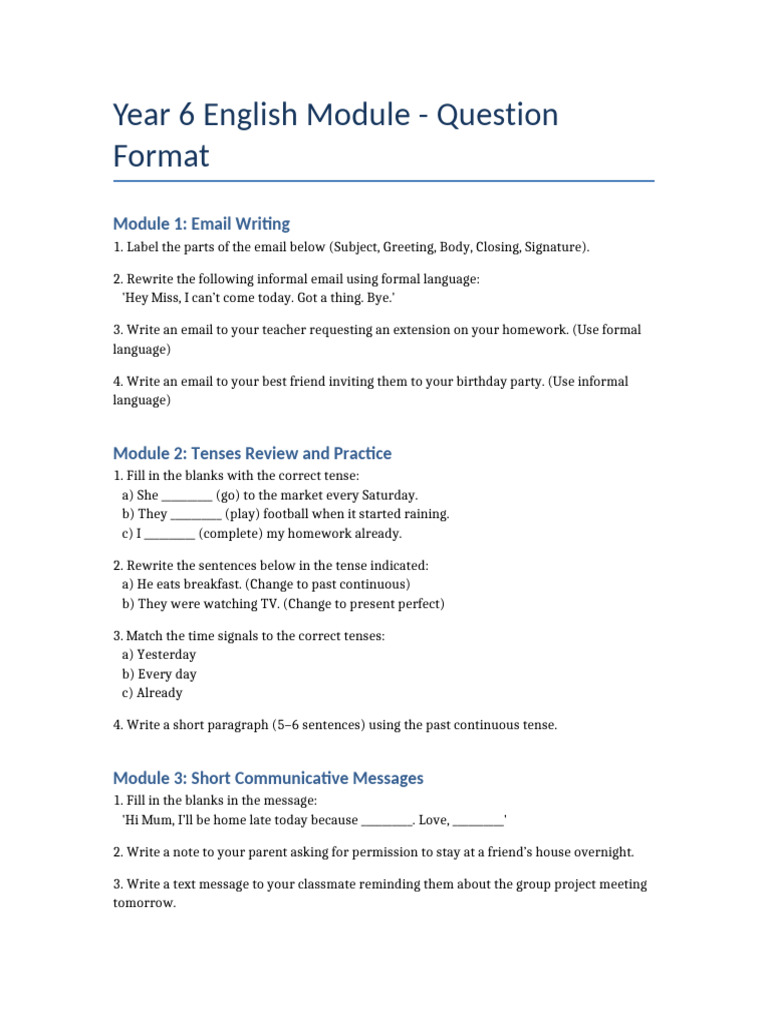 Year6 English Module Questions Pdf