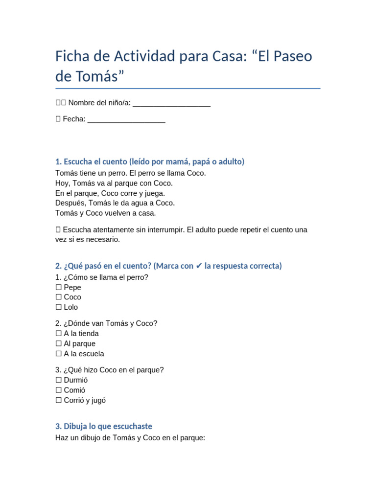Ficha Actividad El Paseo de Tomas | PDF