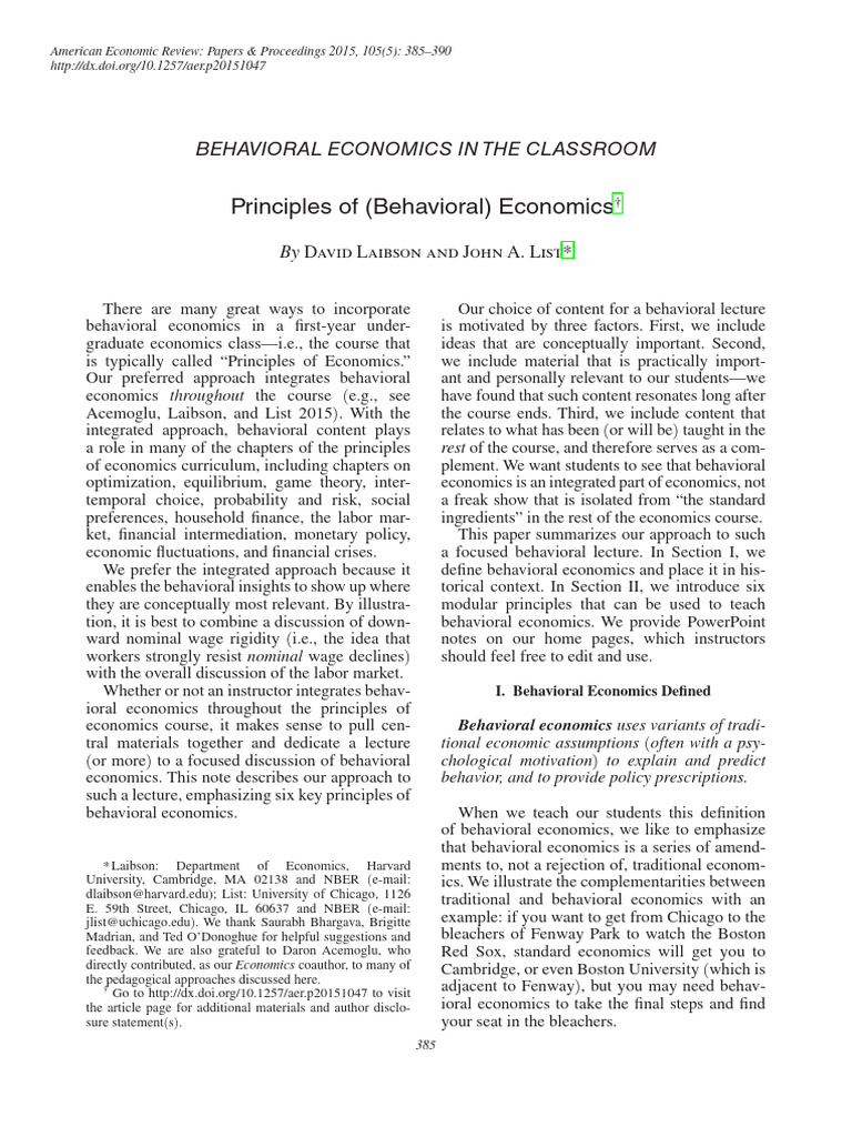 Key Principles of Behavioral Economics | PDF | Economics | Behavioral ...