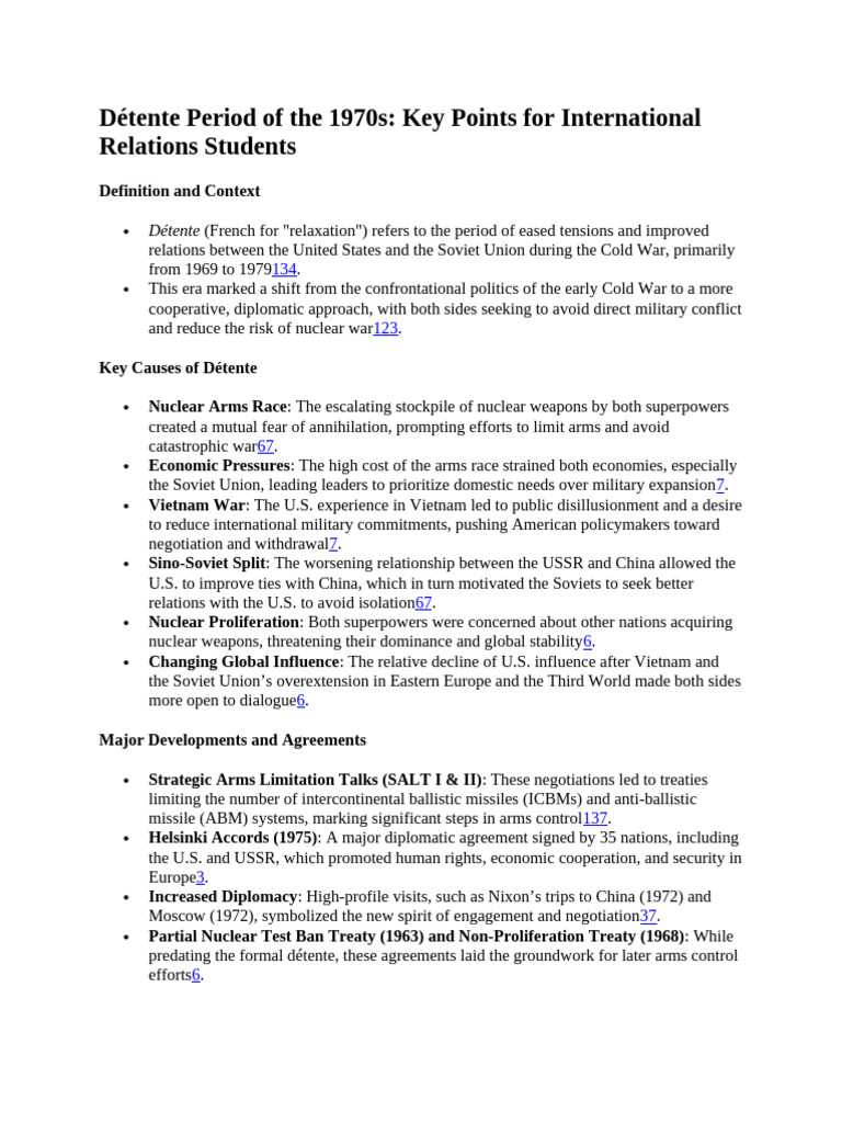 Détente in the 1970s: Key Insights | PDF | Cold War | International ...